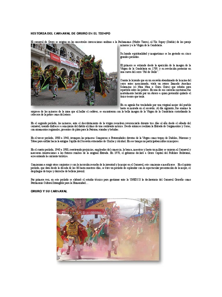 Historia Del Carnaval de Oruro en El Tiempo | Descargar gratis PDF ...