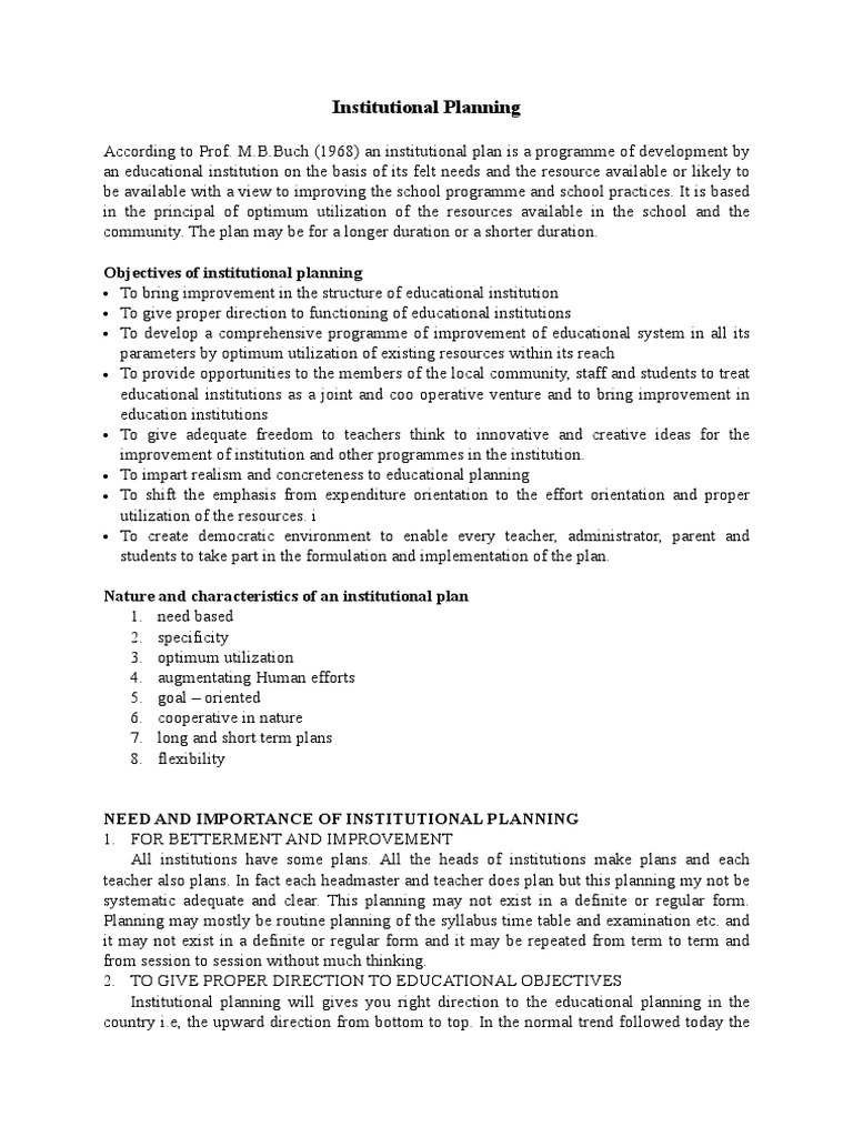 Institutional Planning | Download Free PDF | Evaluation | Teachers