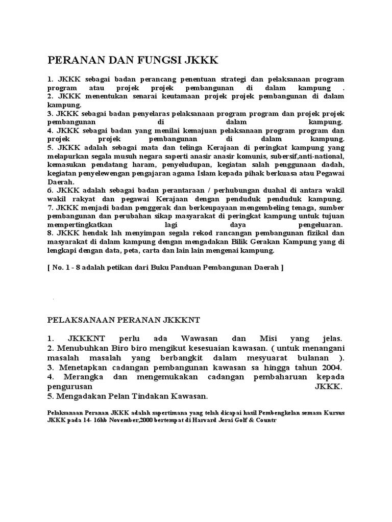 Peranan Dan Fungsi JKKK | PDF