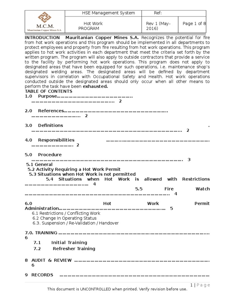 Hot Work Safety Program Guide | PDF | Flammability | Safety