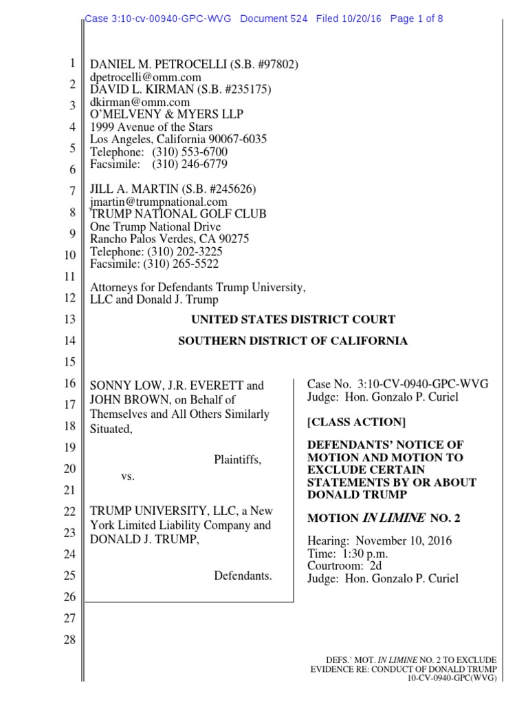 Defendants' Notice of Motion and Motion To Exclude Certain Statements ...