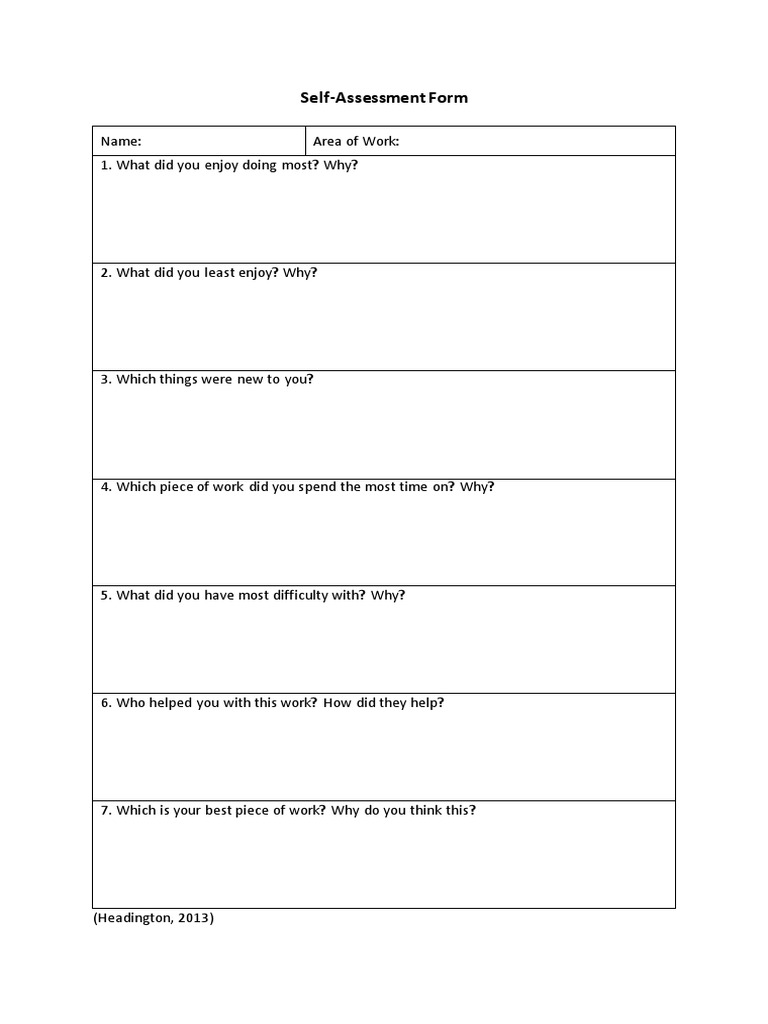 Self-Assessment Sheet | PDF