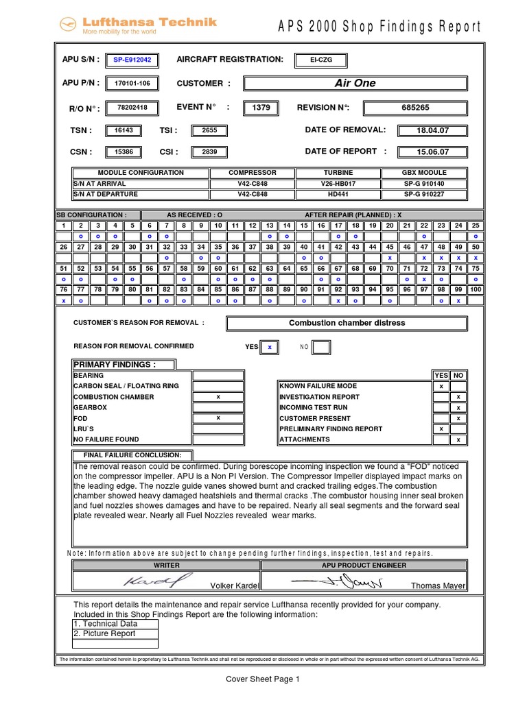Shop Visit Report 15jun07 APU SP-E912042 | PDF | Vehicle Parts | Energy ...