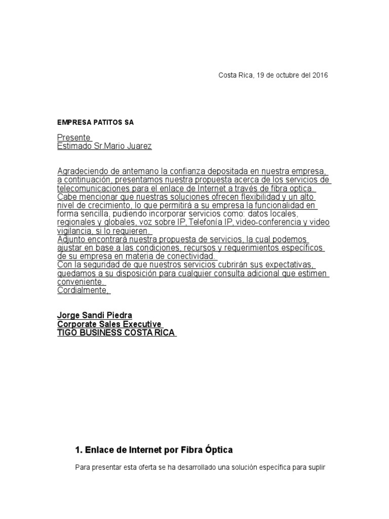 Propuesta Tigo Fibra | PDF | Voz sobre IP | Internet