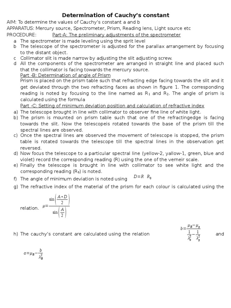 Cauchy, S Constant | PDF | Prism | Refractive Index