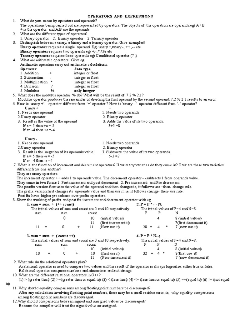 Operators and Expressions-Chapter - 8 | PDF | Data Type | Theoretical Computer Science