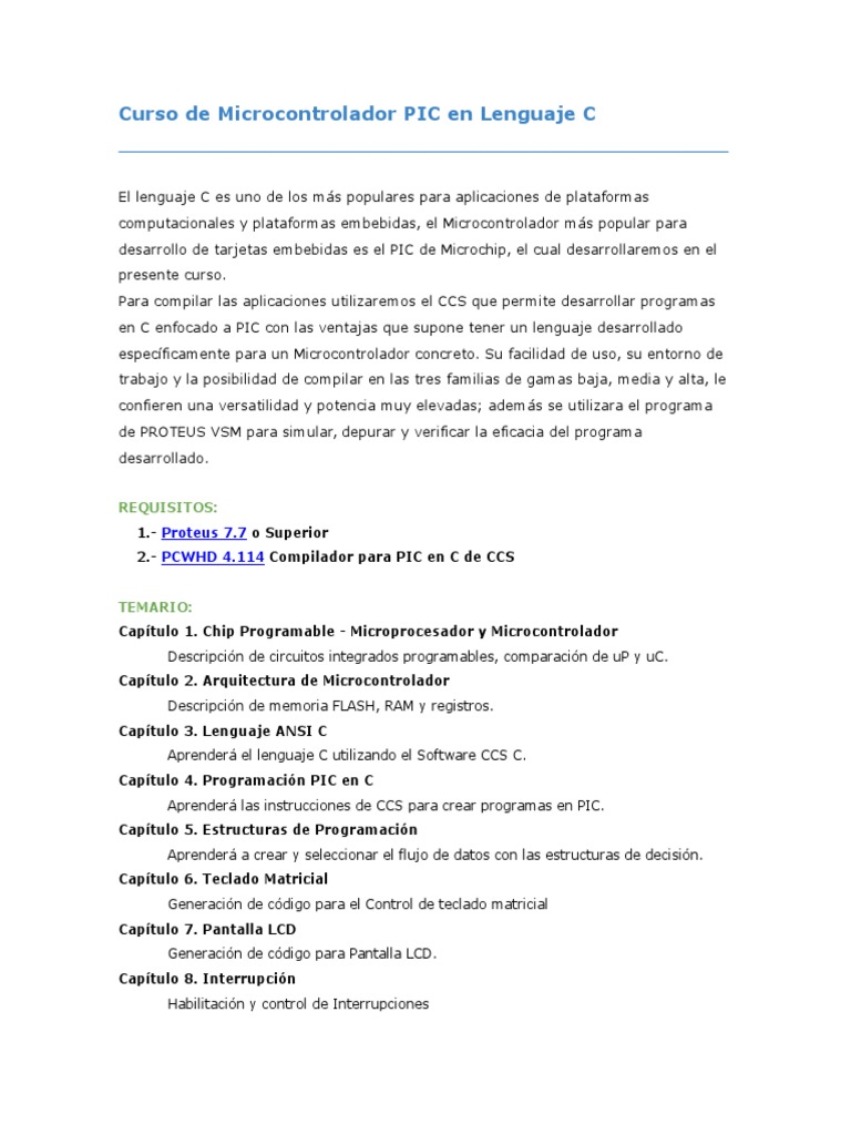 Microcontrolador PIC en Lenguaje C | PDF | Microcontrolador Pic ...
