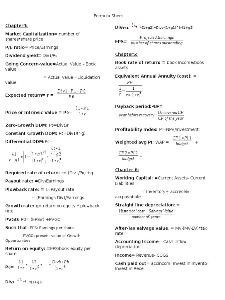Formulas For Chapter 4,5,6 Corporate Finance | PDF