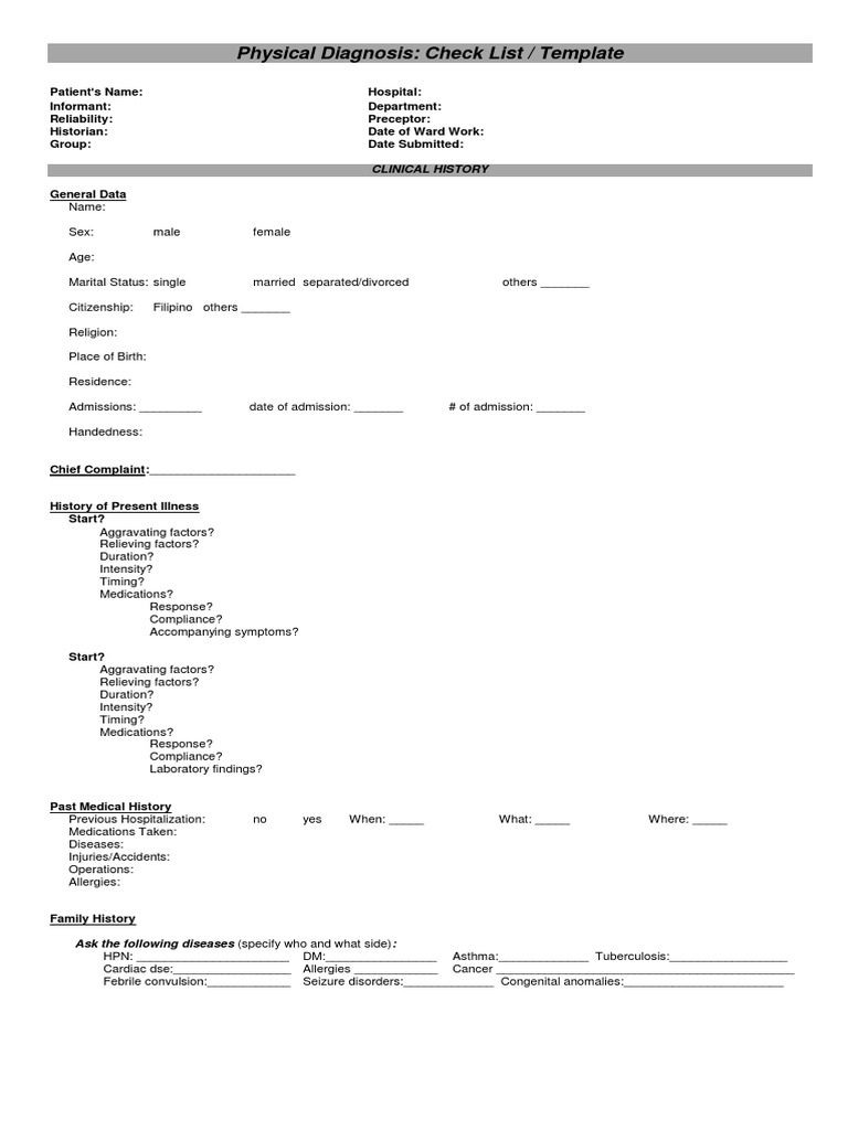 A Comprehensive Physical Examination Template for Medical Students ...