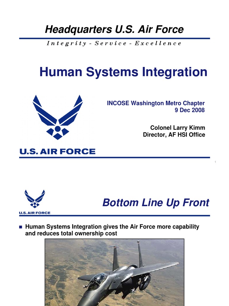 Headquarters U.S. Air Force: Human Systems Integration | PDF | Systems Engineering | Human ...