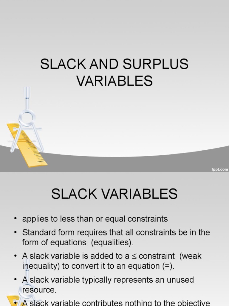slack.ppt | Variable (Mathematics) | Inventory