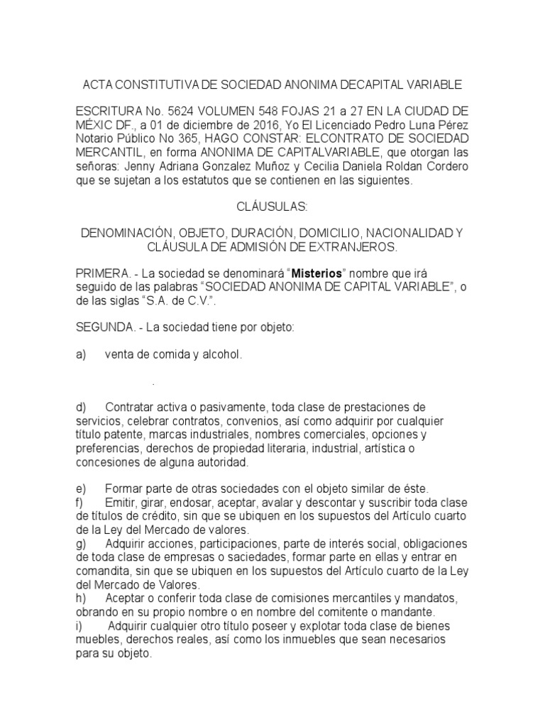 Acta Constitutiva | PDF | Liquidación | Compartir (Finanzas)