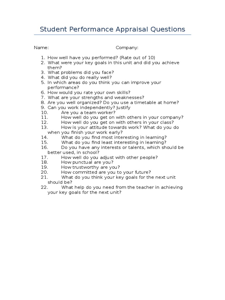 Student Performance Appraisal Questions | PDF