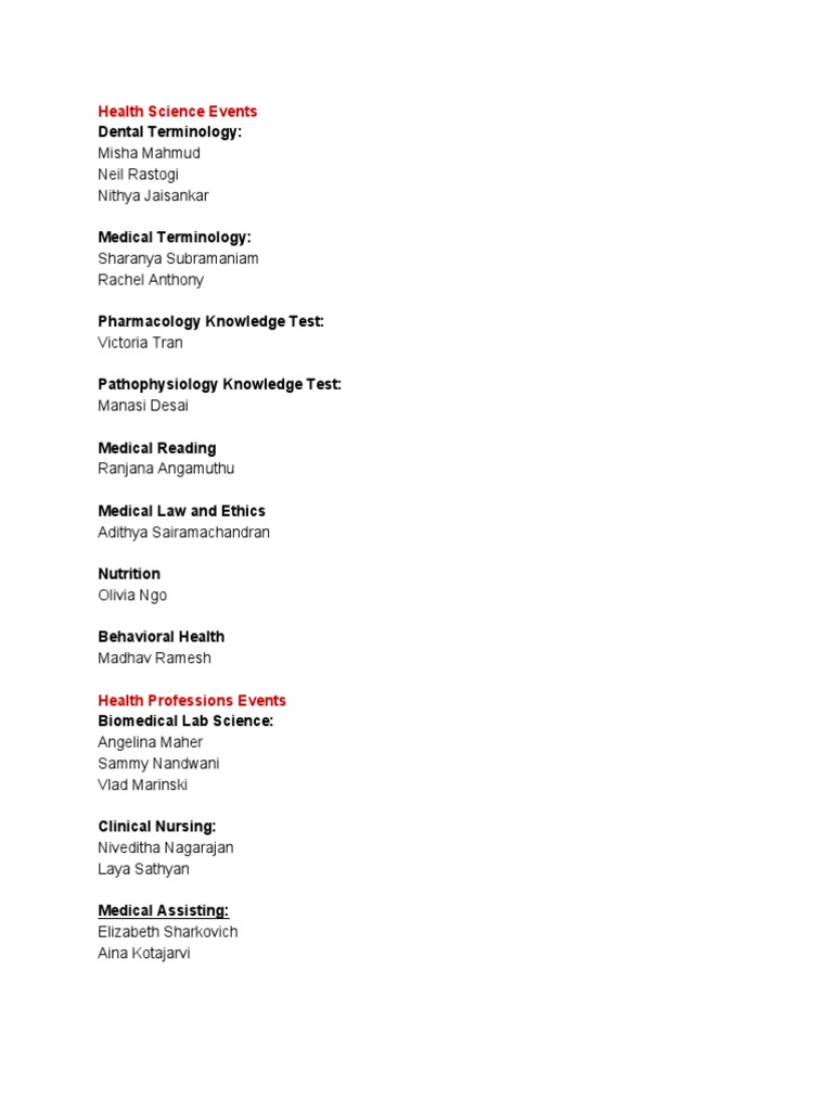Health Science Events Overview | PDF