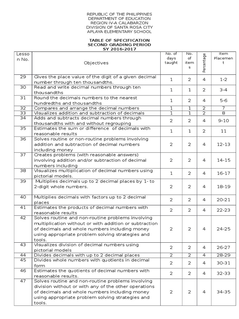 Math Second Gradeing Test With Tos | PDF | Ratio | Mathematical Notation