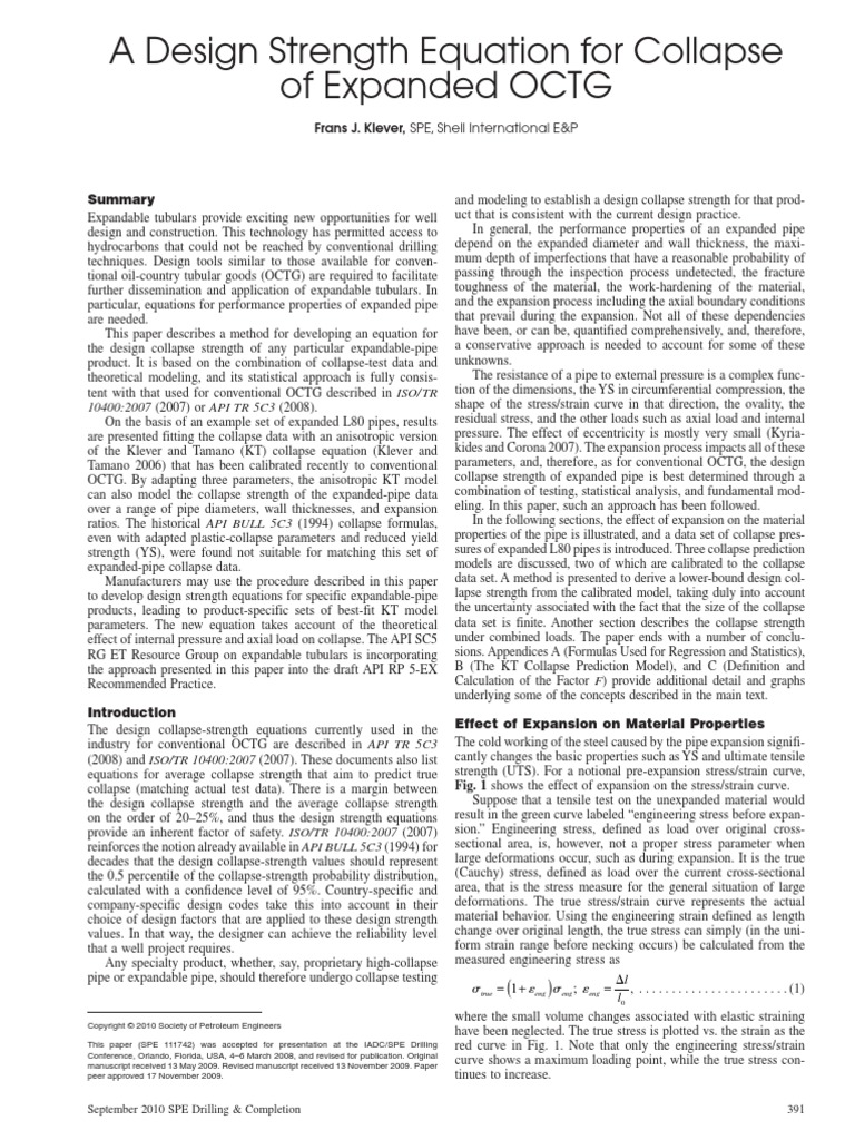 A Design Strength Equation For Collapse of Expanded OCTG | PDF ...