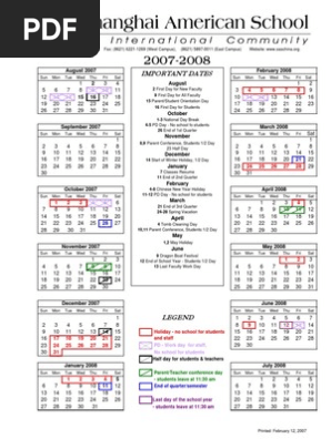 2007 2008 School Calendar