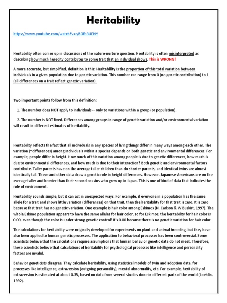 Heritability Explained | PDF | Heritability | Heredity