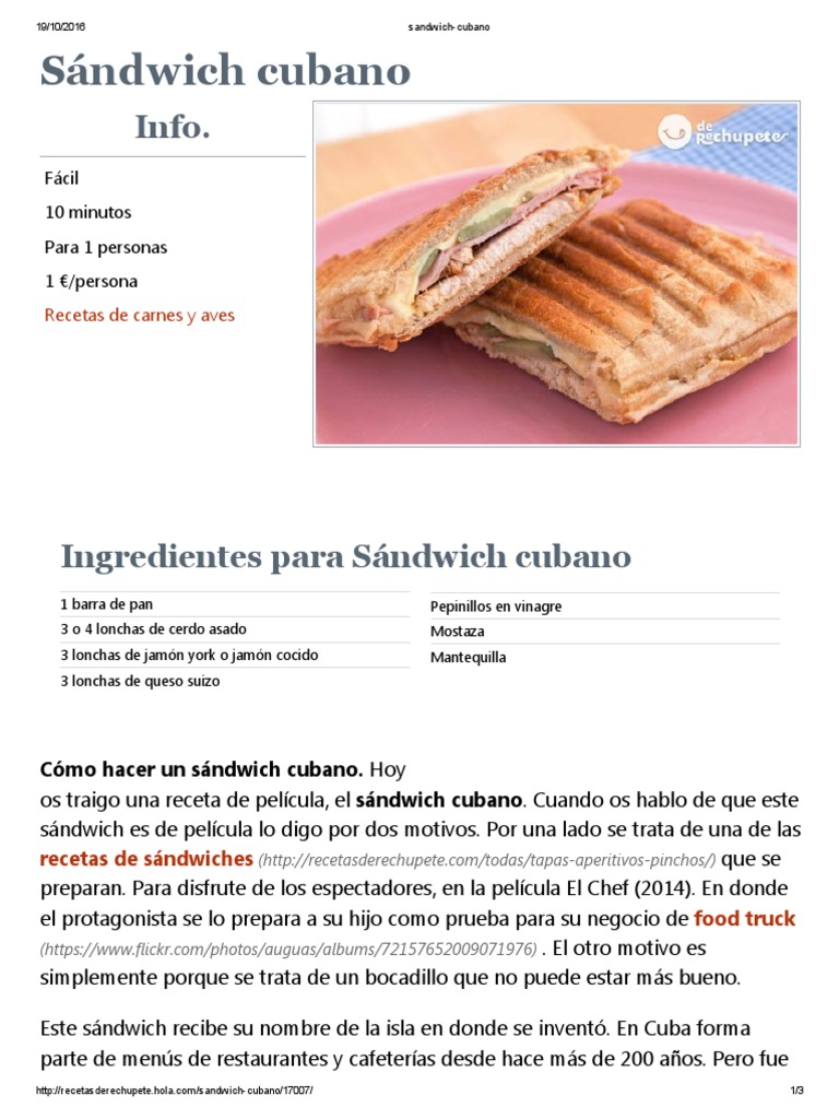 Receta del Sándwich Cubano Perfecto | PDF | Emparedado | Panes