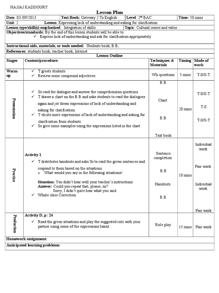 Clarification Skills Lesson Plan | PDF | Foreign Language Studies