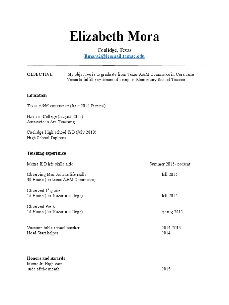 Elizabeth Mora: Aspiring Elementary Teacher | PDF