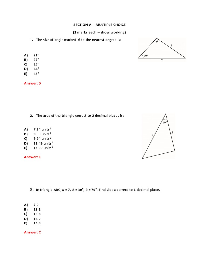 Trig Test Marking Scheme 1 | PDF | Triangle Geometry | Triangle