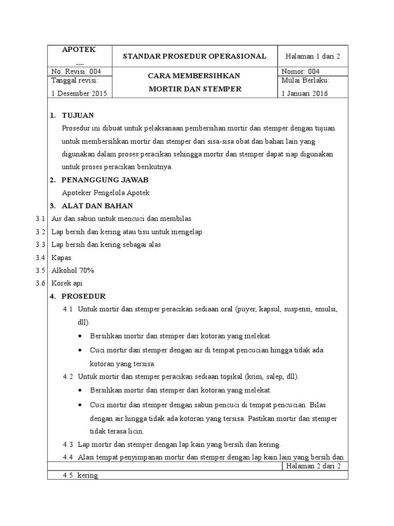 SOP Membersihkan Mortir Dan Stemper | PDF