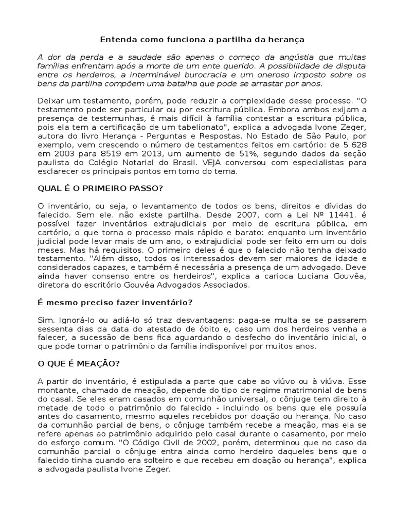 Partilha de Herança: Entenda o Processo | PDF | Casamento | Testamento
