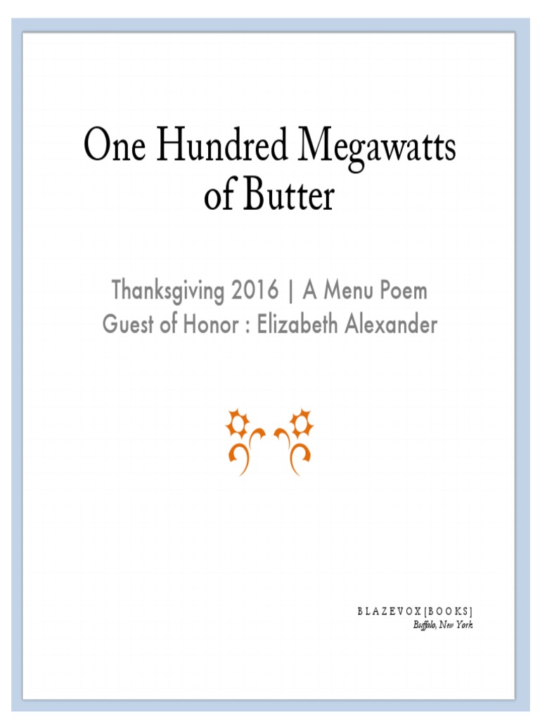 One Hundred Megawatts of Butter, Thanksgiving 2016 - A Menu Poem Guest ...