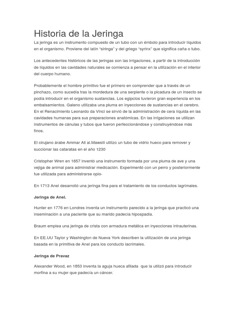 Historia de la Jeringa y sus Inventores | PDF | Jeringuilla | Salud y ...