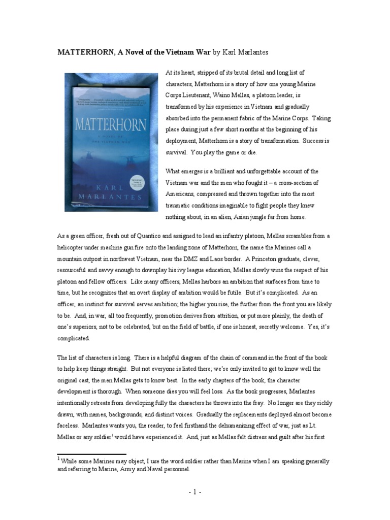 MATTERHORN, A Novel of The Vietnam War by Karl Marlantes | PDF | United ...