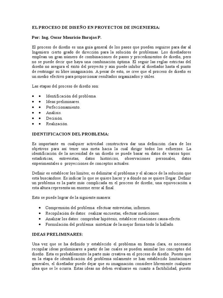 El Proceso de Diseño en Proyectos de Ingenieria | PDF | Diseño ...
