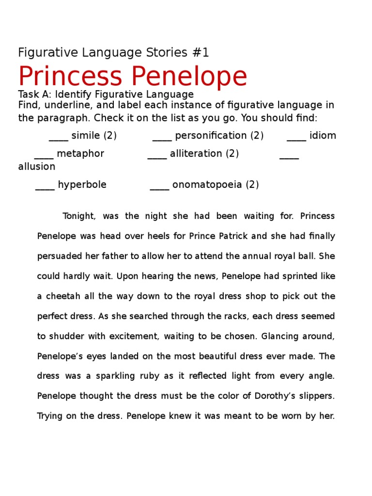 Figurative Language Stories Princess Penelope PDF | PDF | Languages