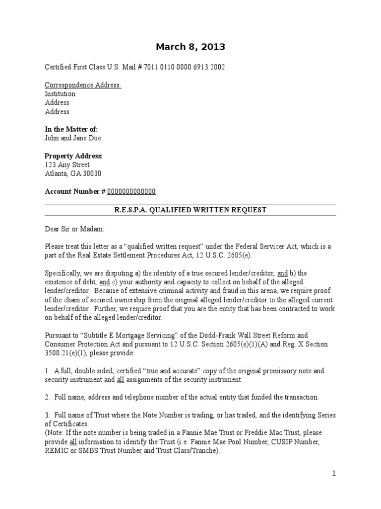 QWR Short Form | PDF | Fannie Mae | Freddie Mac
