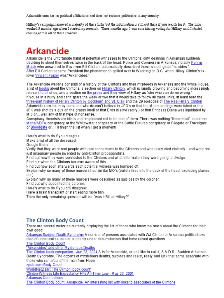 Arkancide | PDF | Bill Clinton | American Government