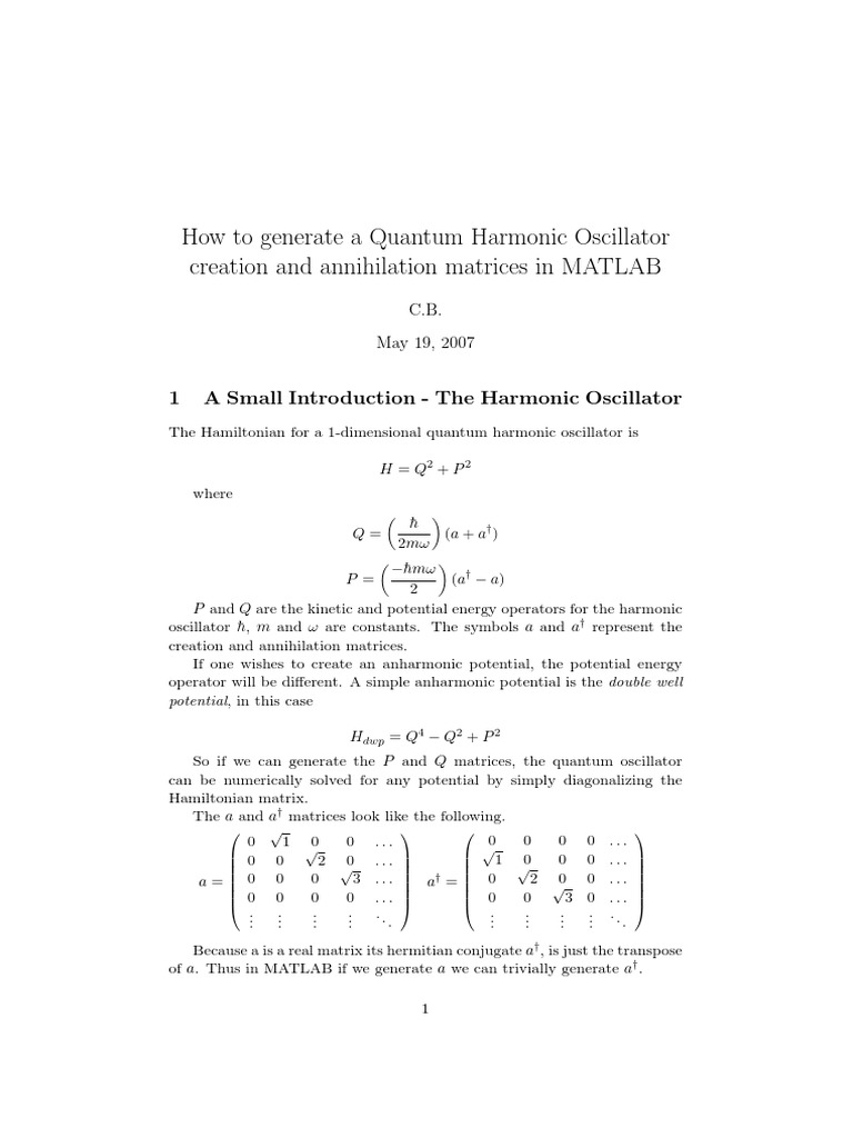 How To Generate A Quantum Harmonic Oscillator in MATLAB | PDF ...