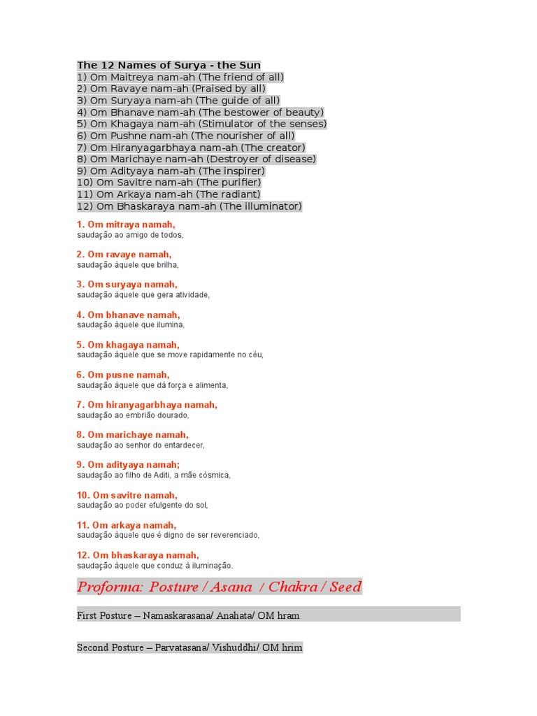 The 12 Names of Surya