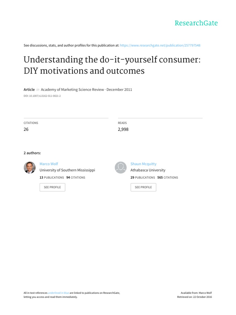 Understanding The DIY Consumer: Motivations and Outcomes | PDF | Do It ...