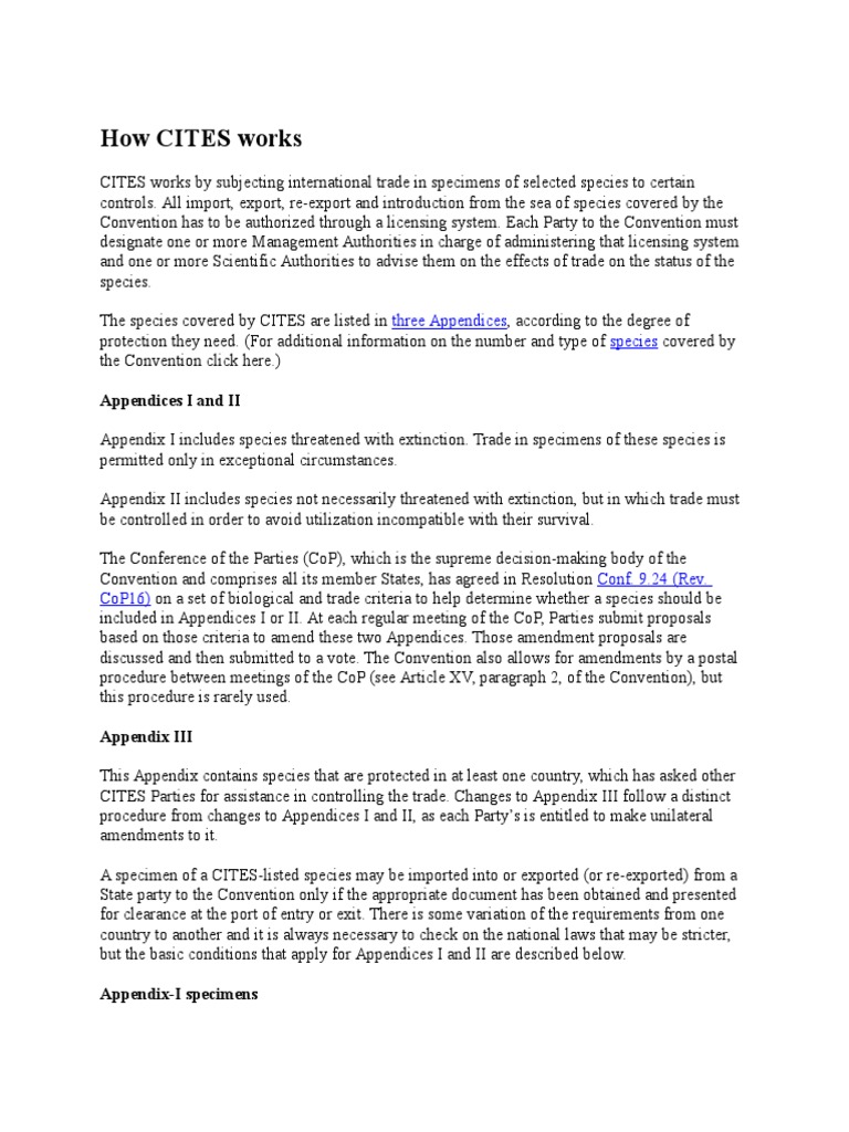How CITES Works: Three Appendices Species | PDF | Cites | Virtue