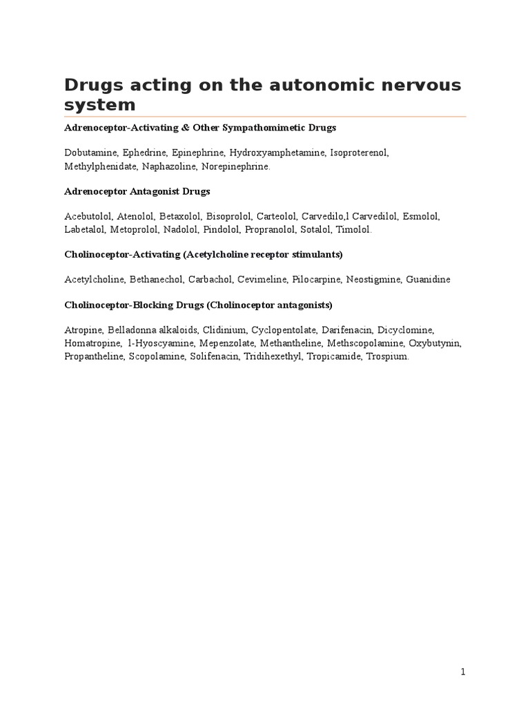 Drugs Acting On The Autonomic Nervous System | PDF