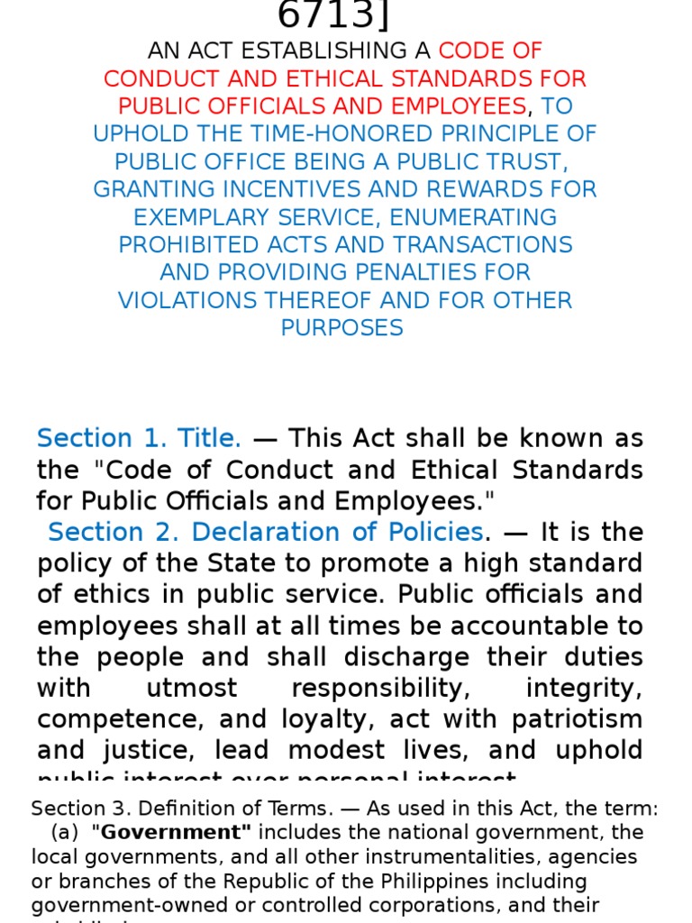 Code of Conduct and Ethical Standards For Public Officials and ...