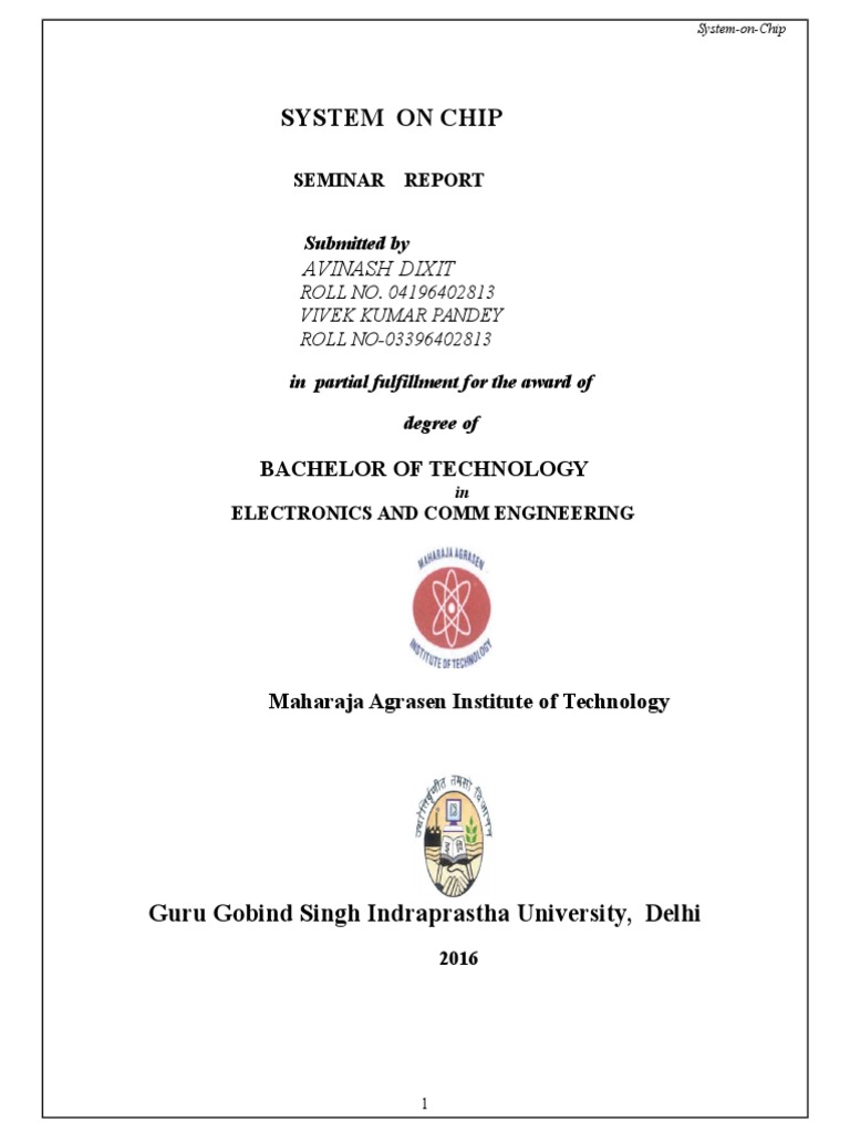 SoC or System On Chip Seminar Report | PDF | System On A Chip | Field Programmable Gate Array