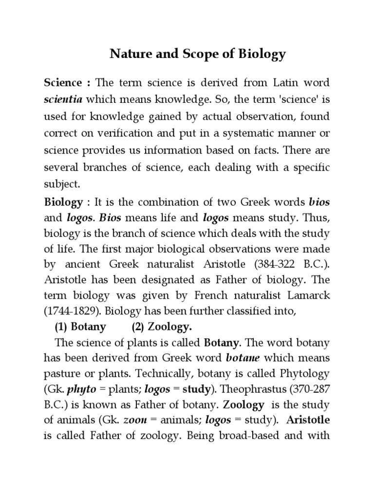 Nature and Scope of Biology Explained | PDF | Natural History | Biology