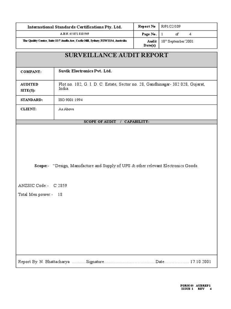 Surveillance Audit Report for Suvik Electronics Pvt. Ltd. Assessing ...