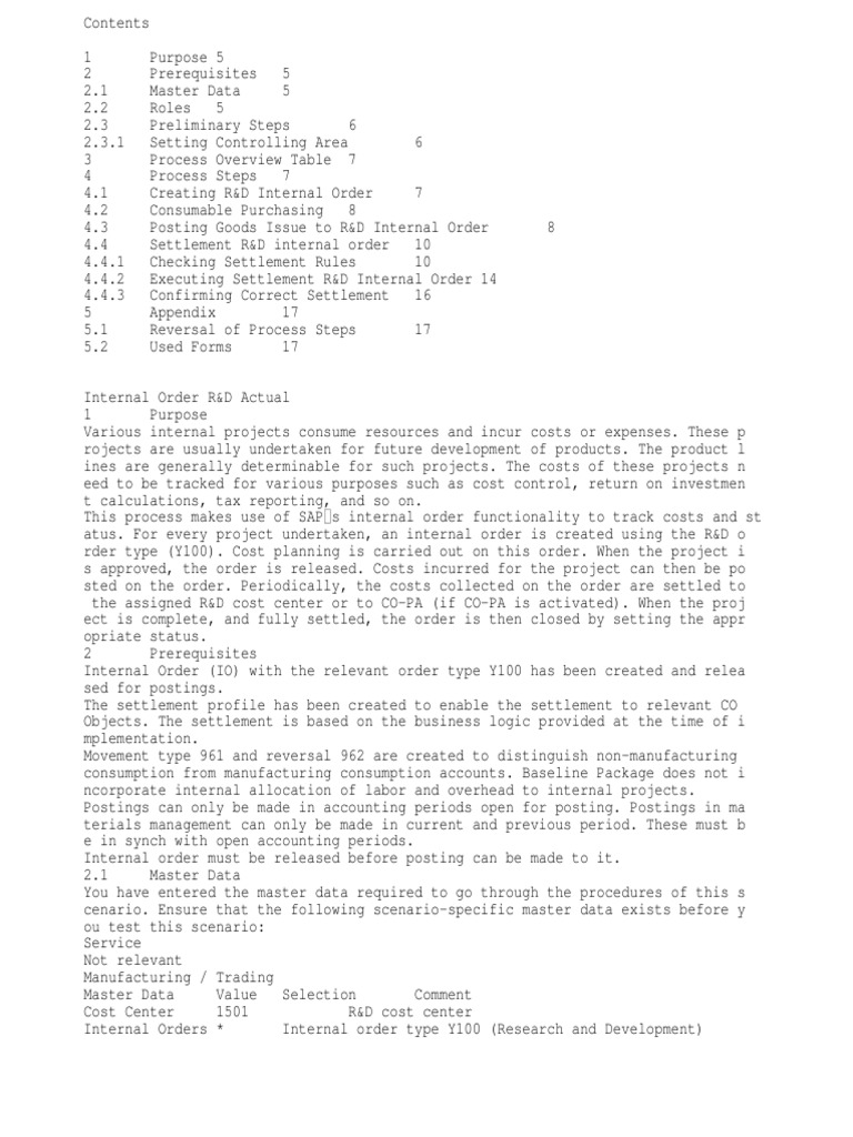 Sap Internal Order R&D Actual | Graphical User Interfaces | Technology