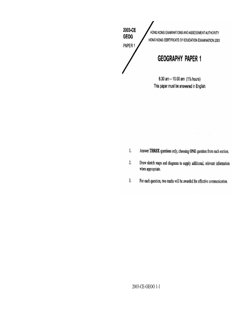 2003 Geography Paper 1 | PDF