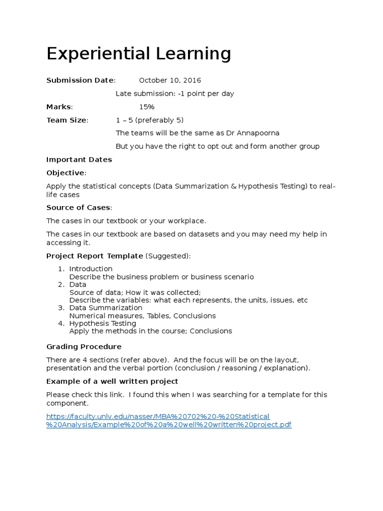Experiential Learning Component | PDF