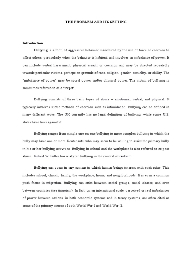 The Problem and Its Setting | PDF | Bullying | Prejudice And Discrimination