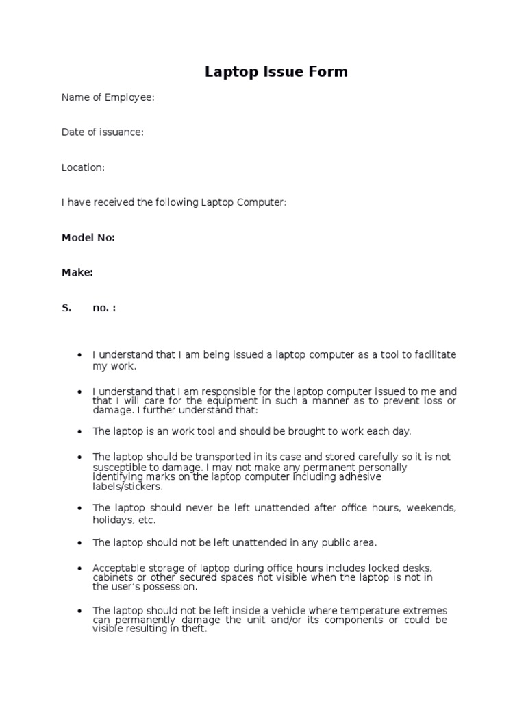 Employee Laptop Responsibility Form | PDF | Laptop | Employment
