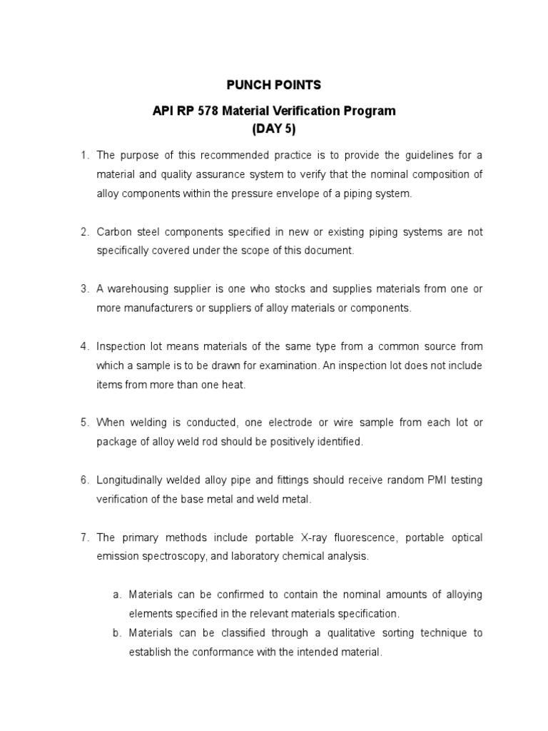 Punch Points API RP 578 Material Verification Program (DAY 5) | PDF | Pipe (Fluid Conveyance ...